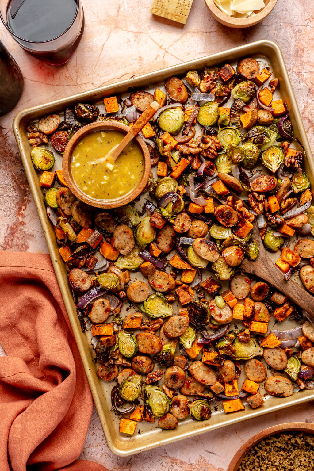 Fall Veggie Sheet Pan Dinner with Maple Mustard Sauce - BroccYourBody