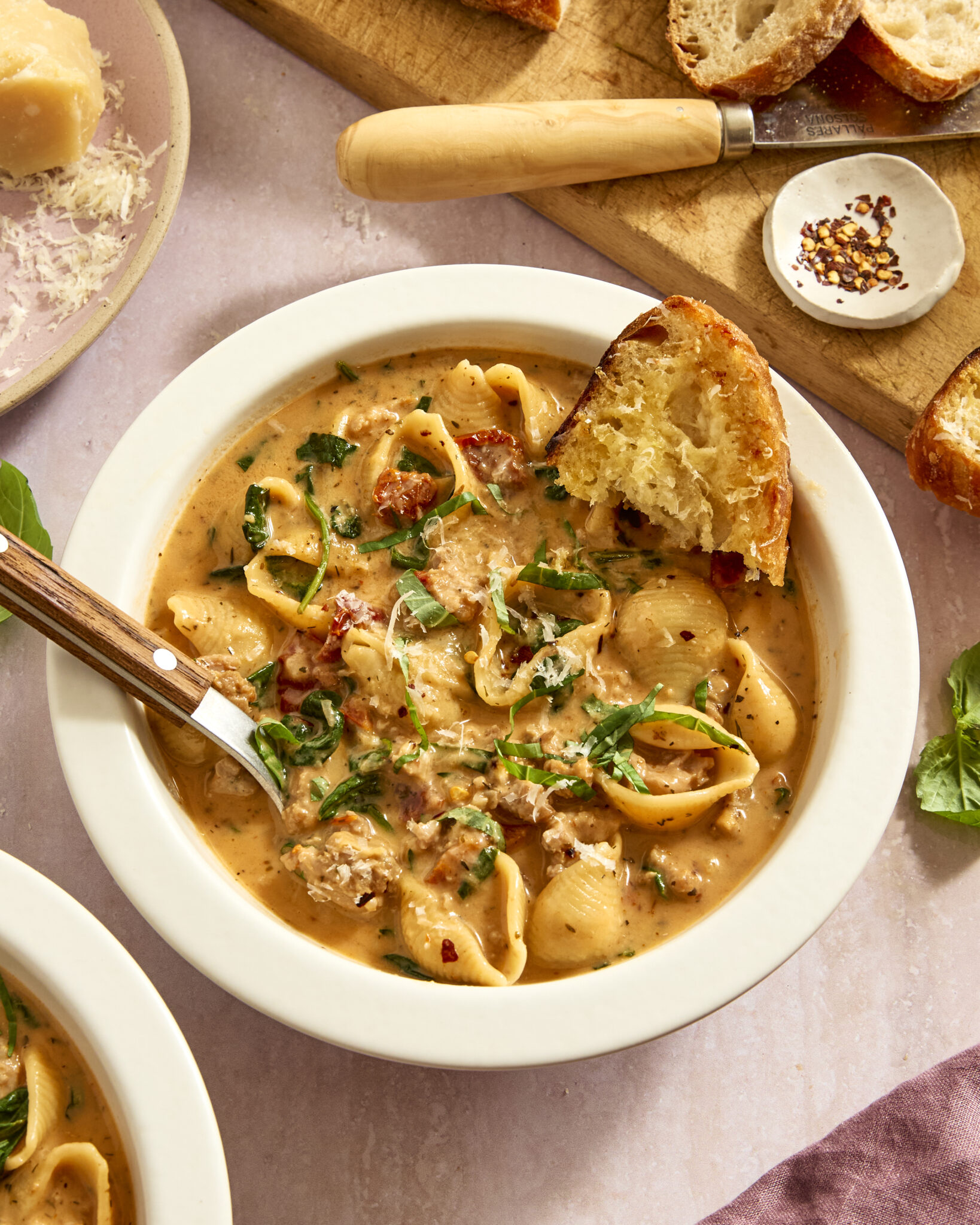 Creamy Tuscan Unstuffed Shells Soup - BroccYourBody